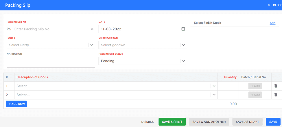 Other Actions for Packing Slip.